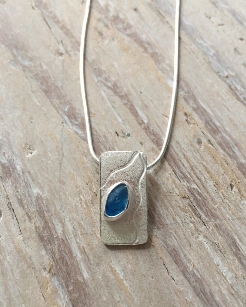 Ripples Blue Sea Glass Pendant - Beachcomber Jewellery